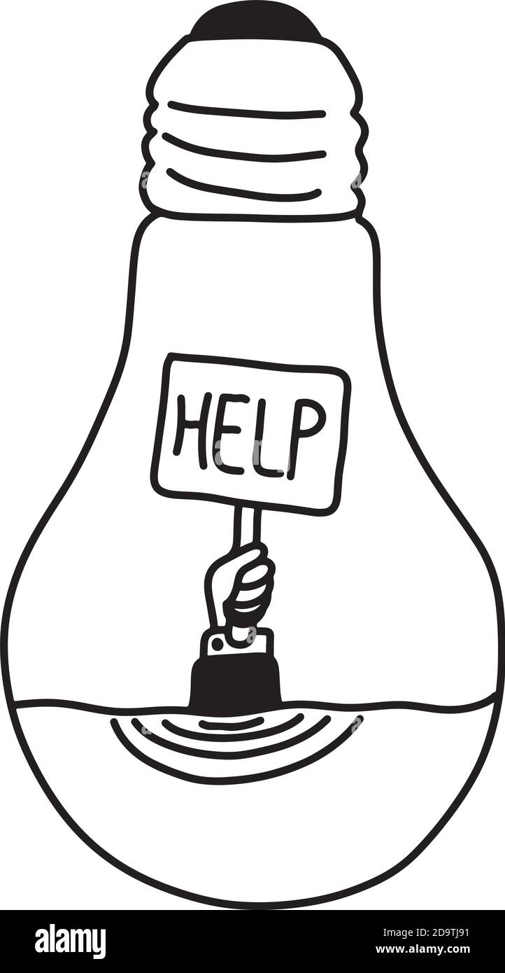 hand of drawning businessman holding help sign in bulb vector ...