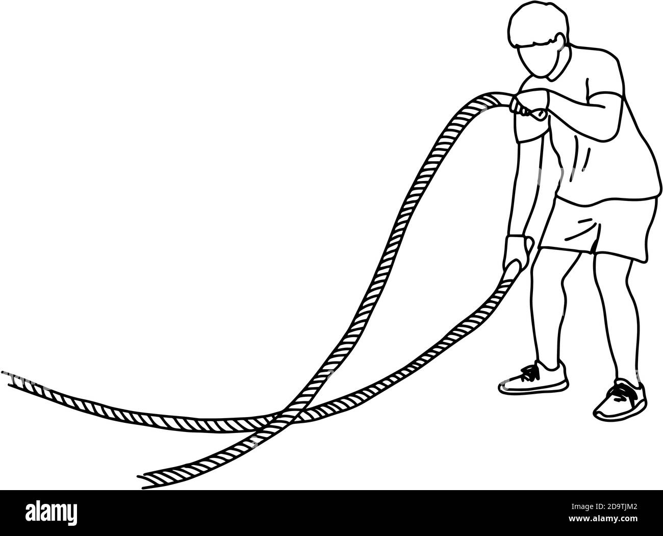 man with battle rope doing exercise vector illustration sketch doodle ...