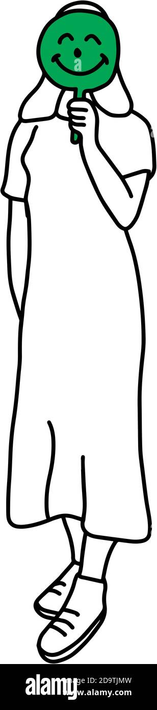 woman with green smiling mask vector illustration sketch doodle hand ...