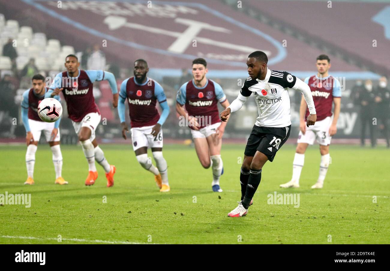 Fulham's Ademola Lookman sees his penalty saved during the Premier ...