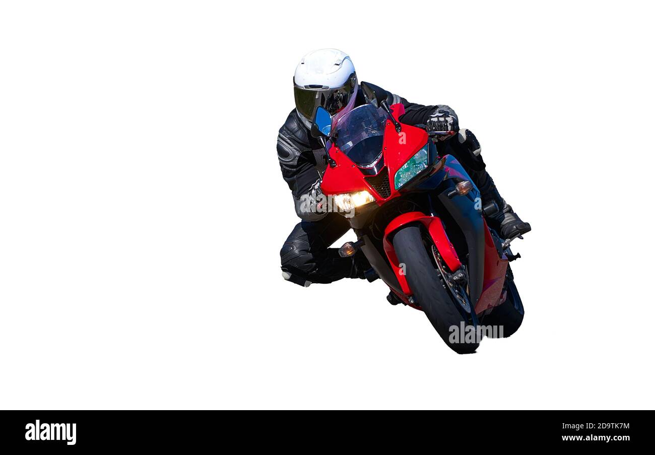 Motorcycle practice leaning into a fast corner on track Stock Photo - Alamy