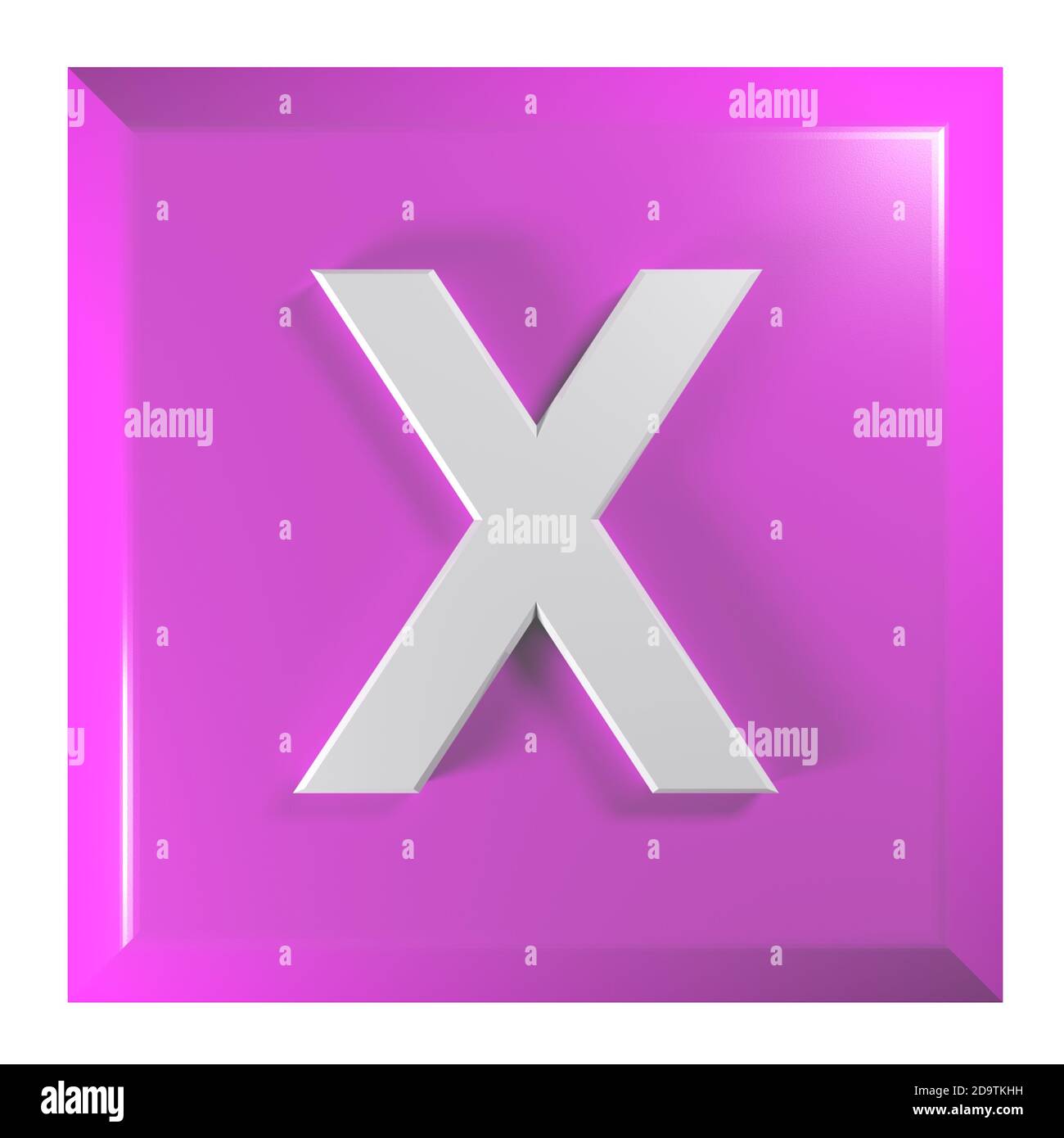 Pink square push button with the alphabetic letter X - 3D rendering ...
