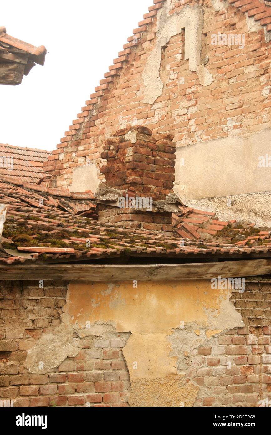 Hateg Country, Romania. Abandoned, falling apart brick house Stock ...