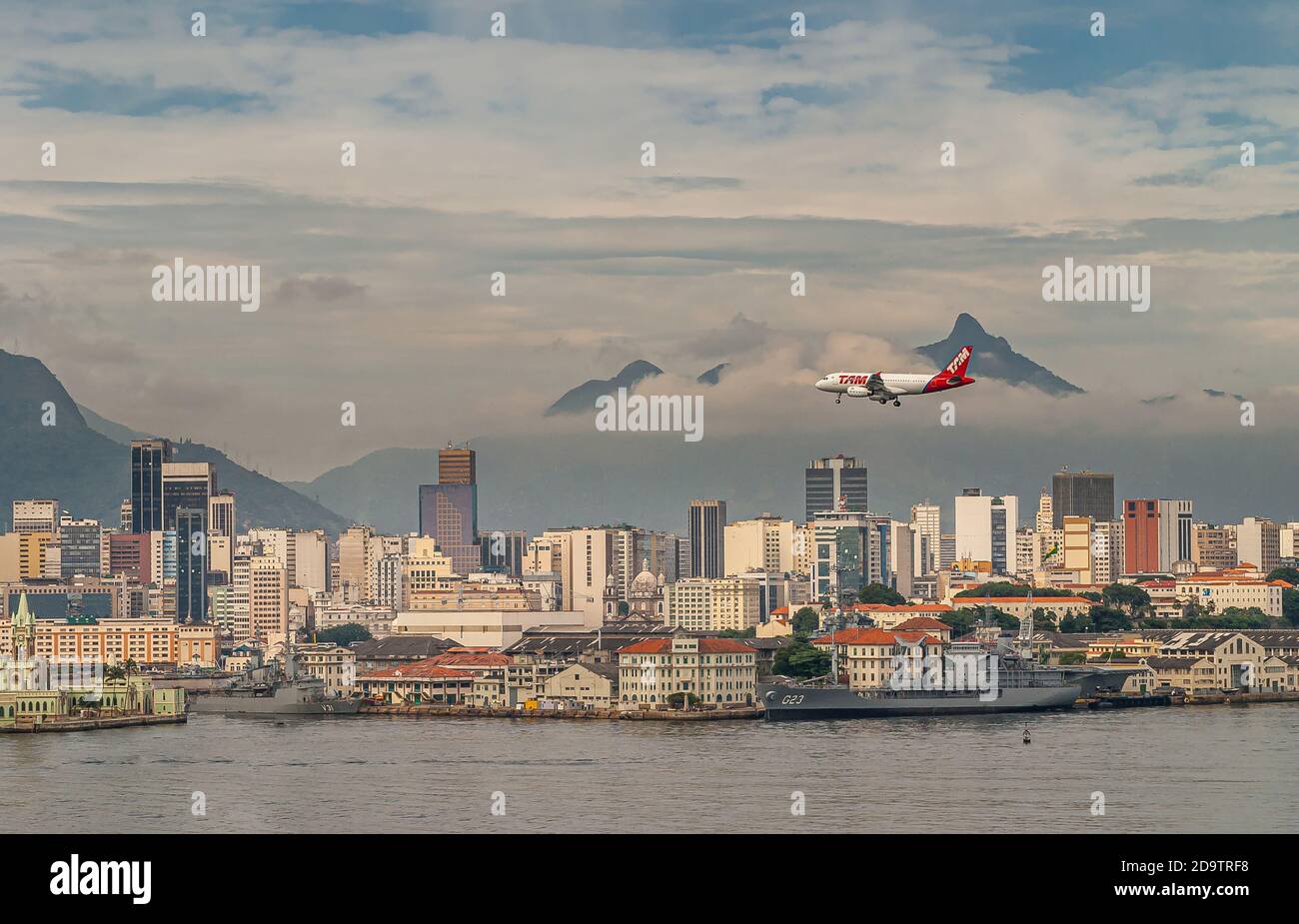Rio de Janeiro, Brazil - December 22, 2008: LATAM white-red plane flies ...