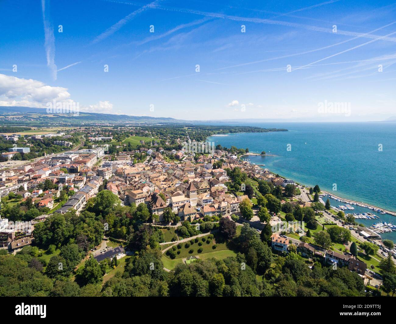 Aerial view of Nyon old city and waterfront in Switzerland Stock Photo ...