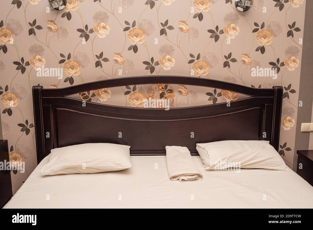 Double bed in the interior. Beautiful Clean and Modern Bedroom Stock ...