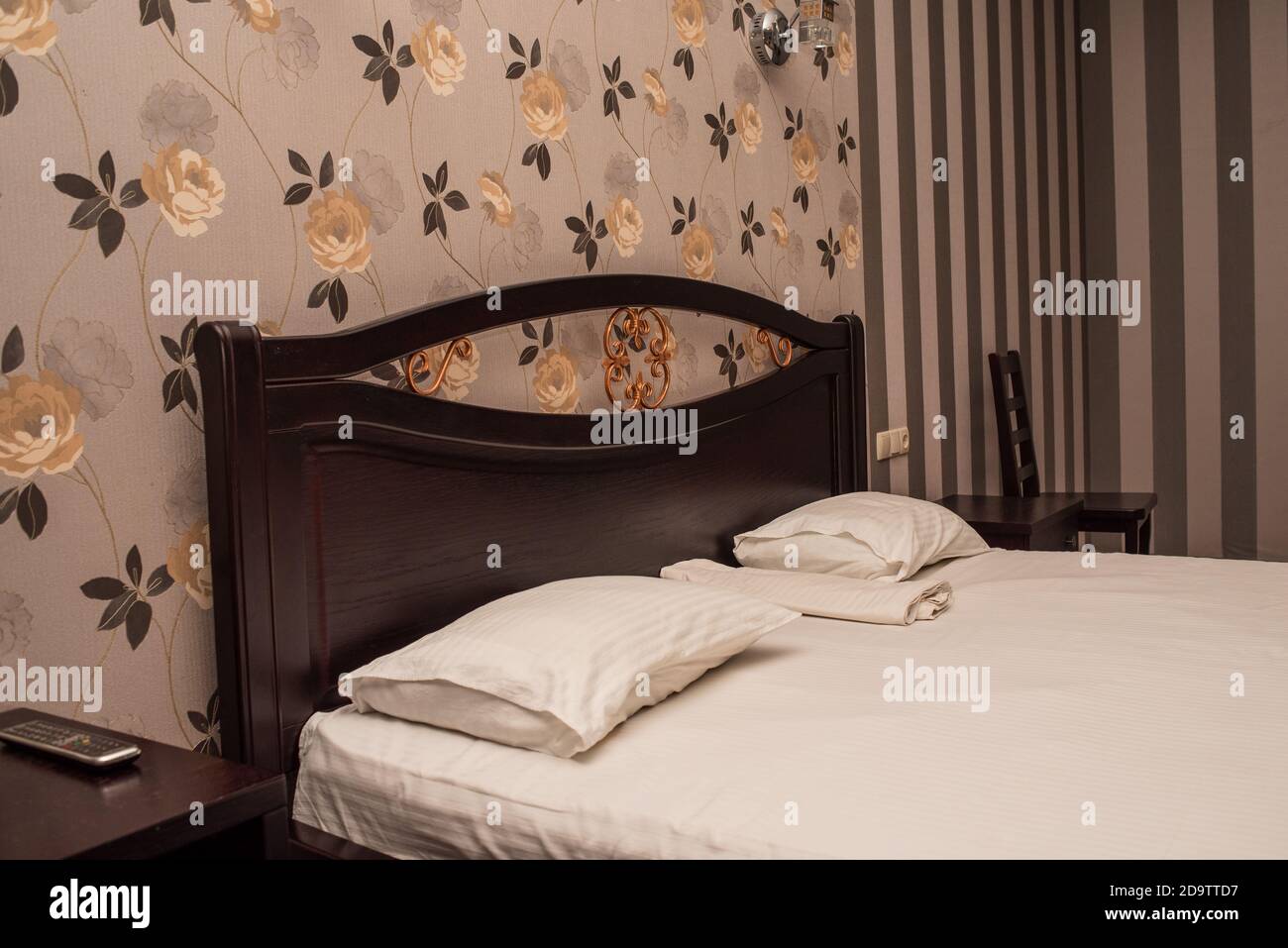 Double bed in the interior. Beautiful Clean and Modern Bedroom Stock ...