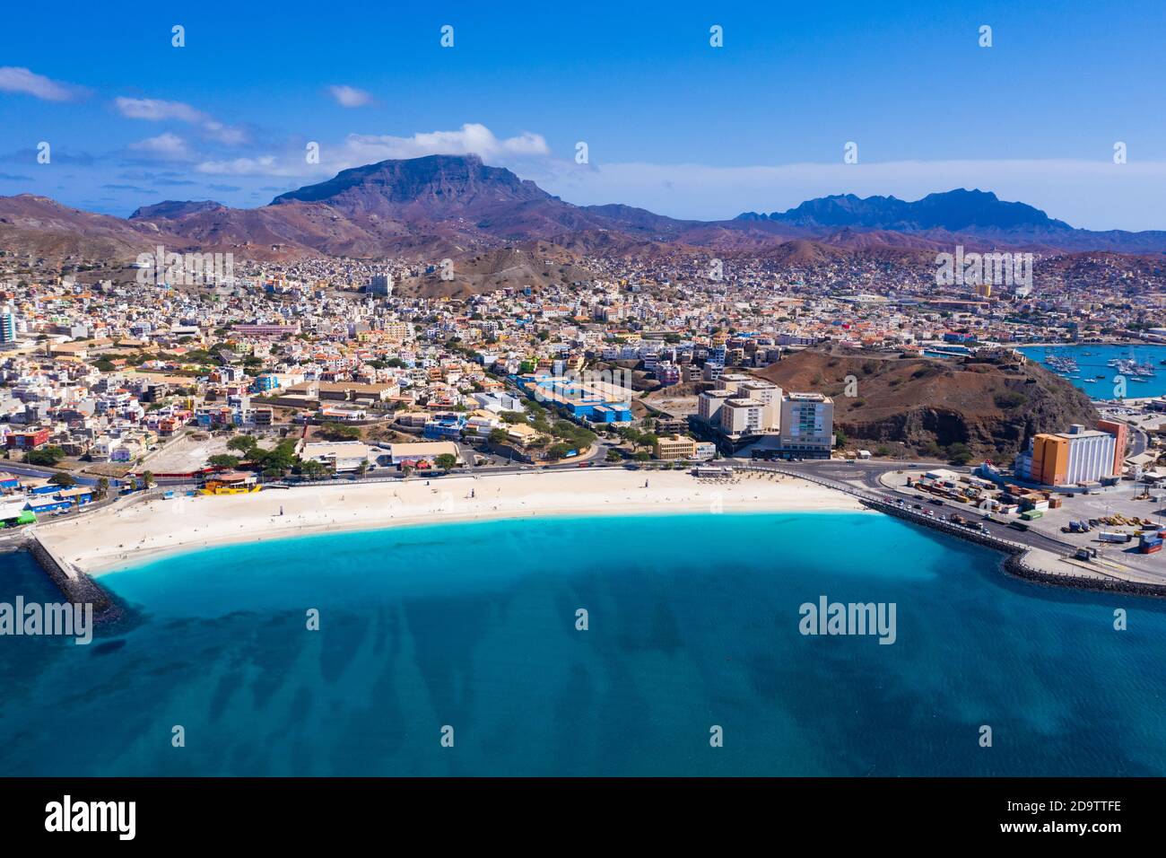 Aerial view of Laginha beach in Mindelo city in Sao Vicente Island in ...