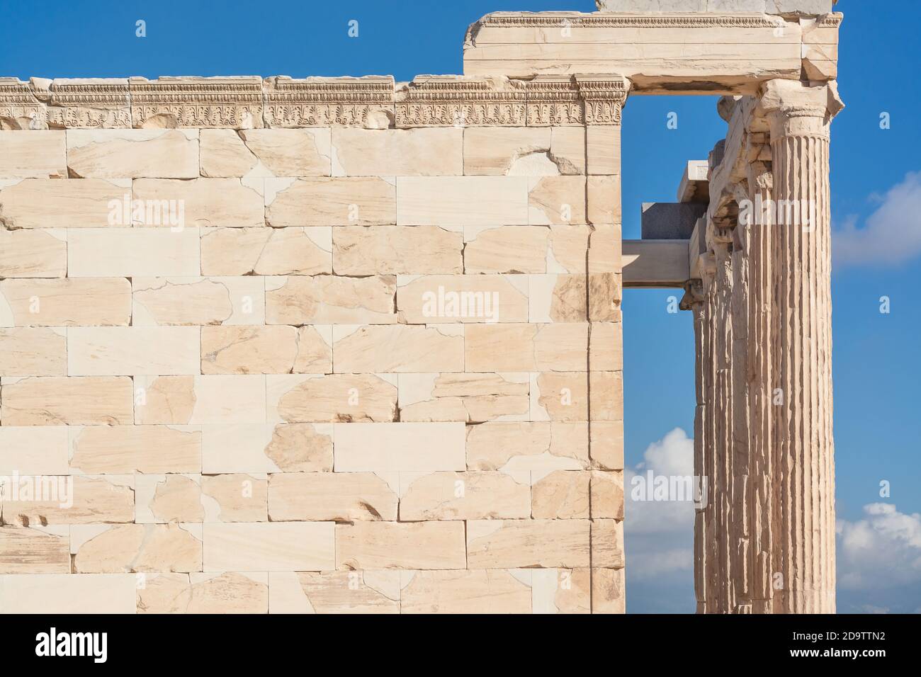 View of a wall of marble blocks in the Acropolis of Athens Stock Photo ...