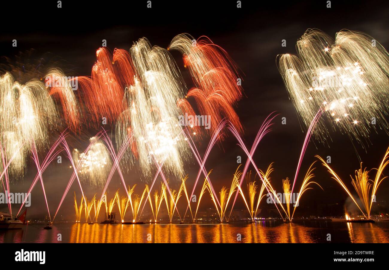 Firework festival, fireworks, New Years Day, music and celebration on ...