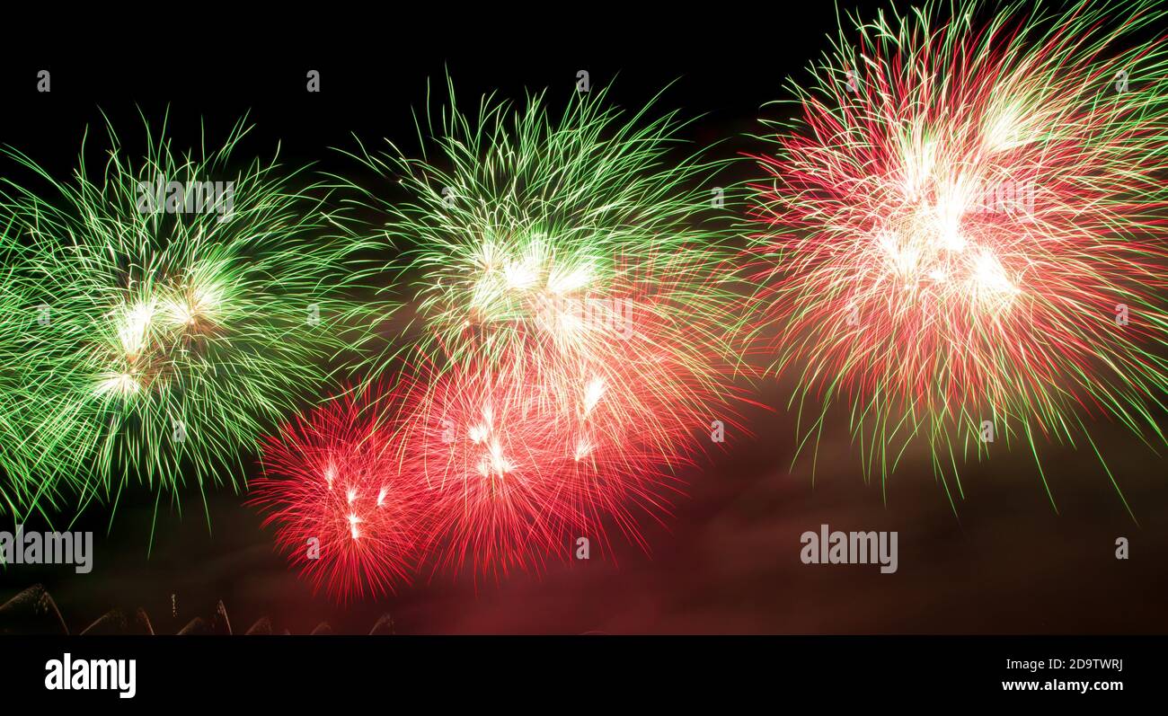 Firework festival, fireworks, New Years Day, music and celebration on ...