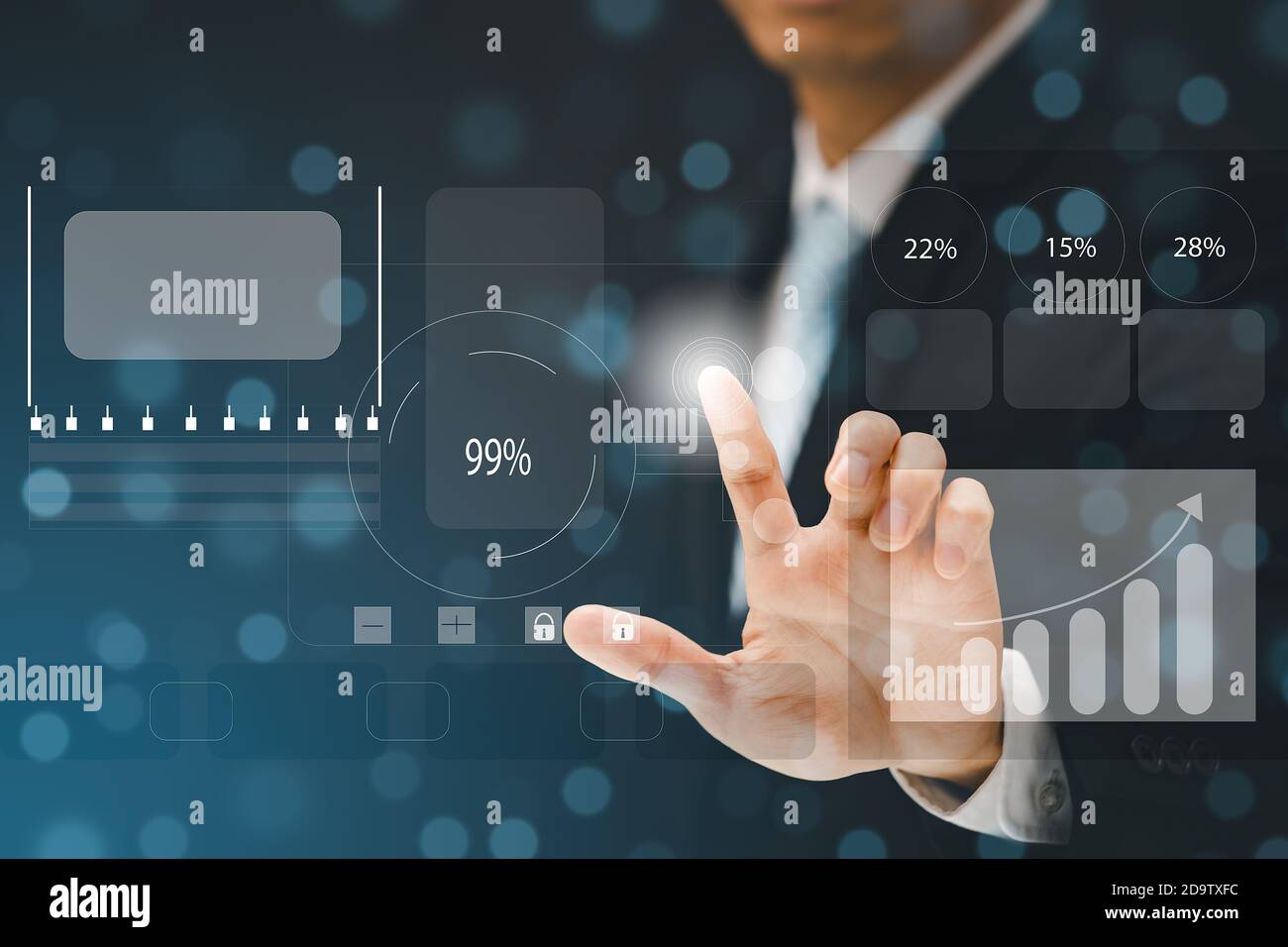 Businessman Touching in graph Screen Icon of a media screen, Technology ...