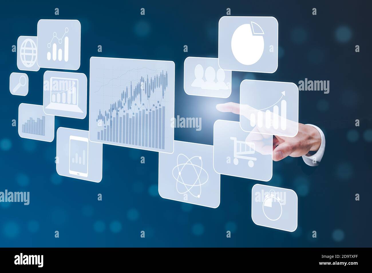 Businessman Touching in graph Screen Icon of a media screen, Technology ...