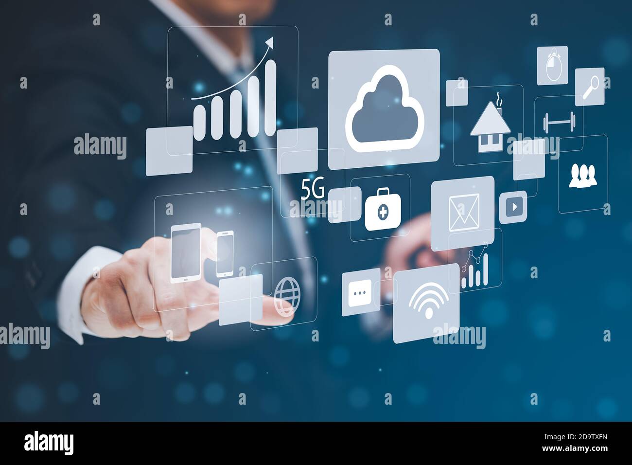 Businessman Touching in graph Screen Icon of a media screen, Technology ...