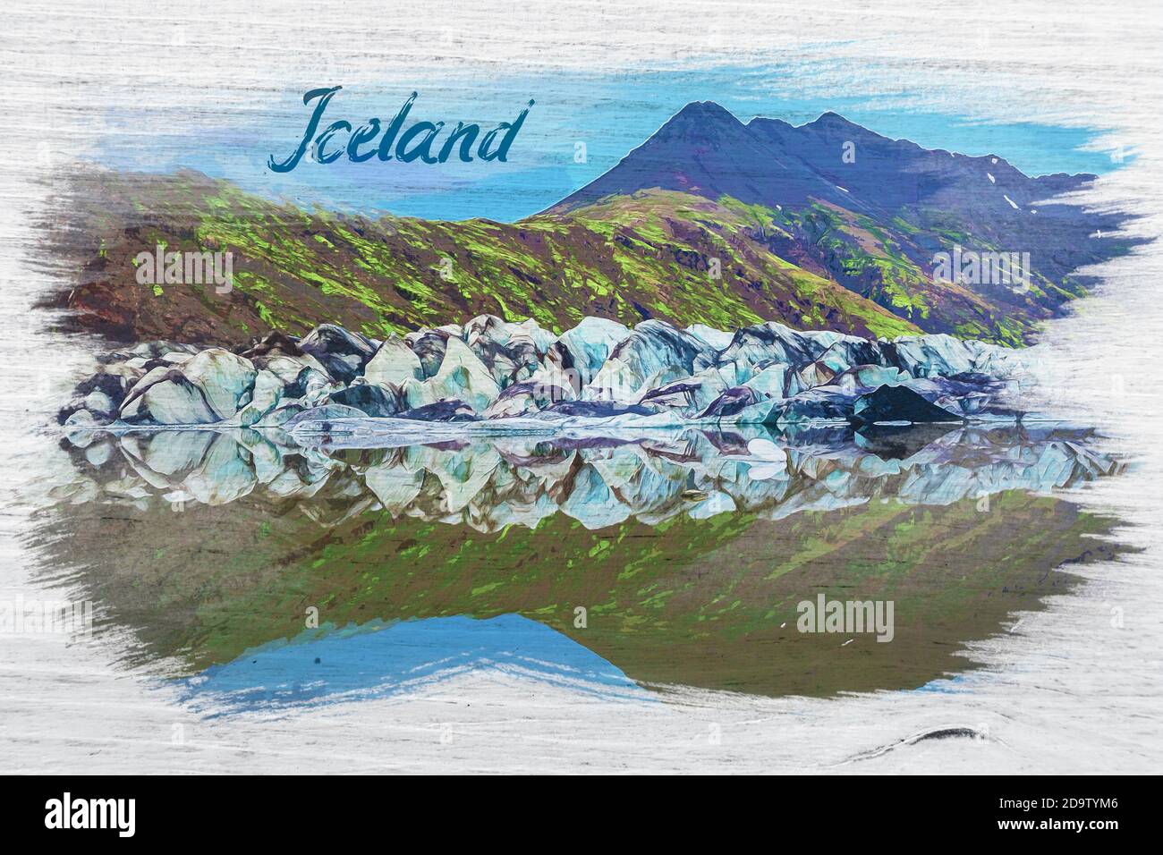Spectacular glacier and cold lake in Iceland, watercolor painting Stock ...