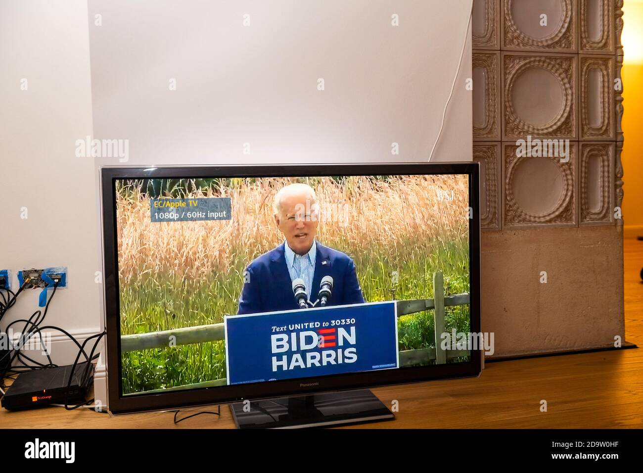 Paris, France - Nov 7, 2020: Living room tv on the wooden floor ...