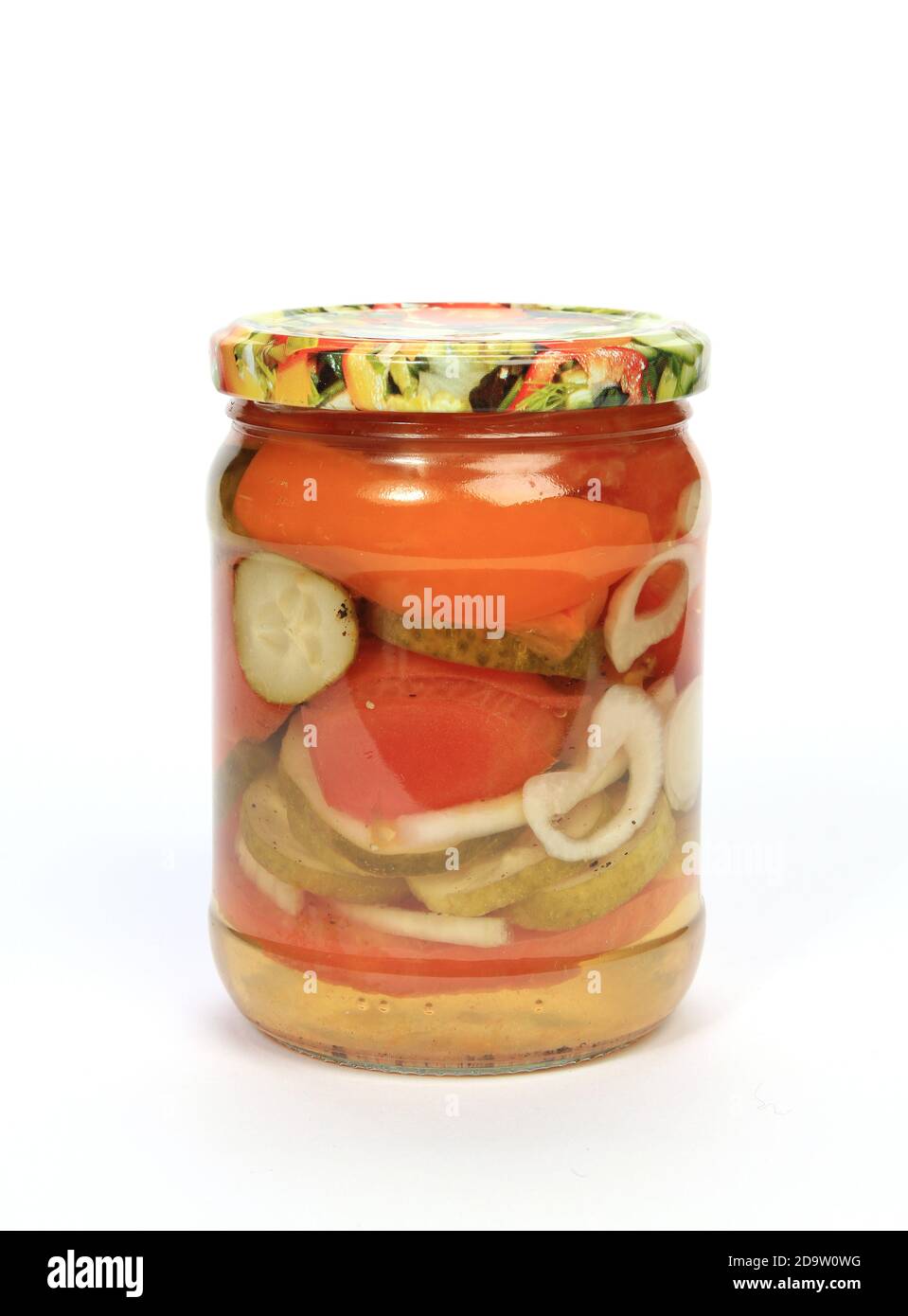 Glass jar with preserved vegetables on a white background Stock Photo ...