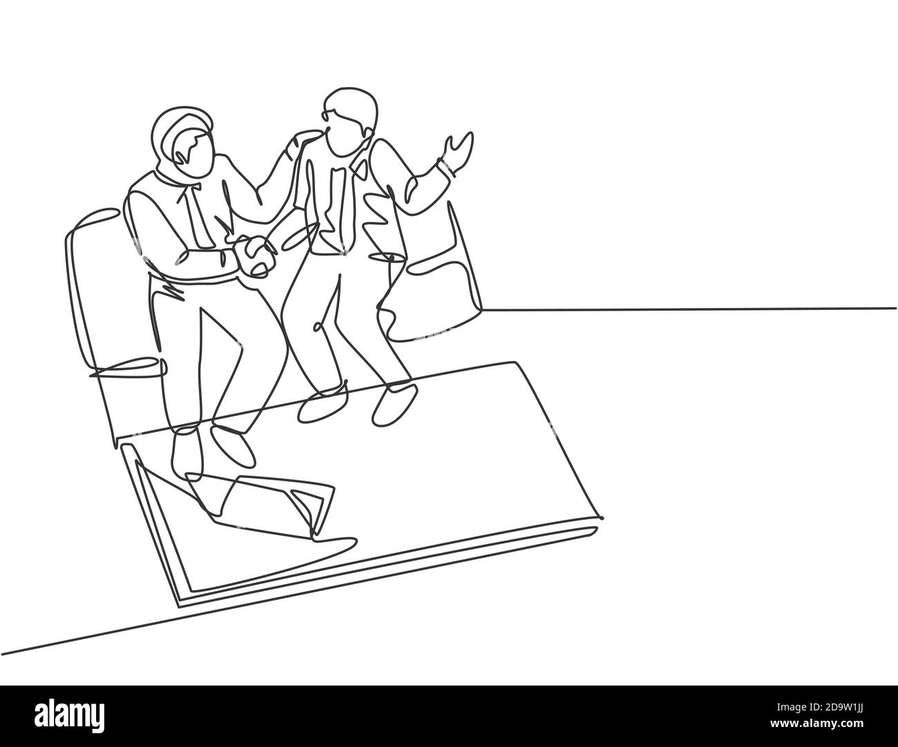 Single line drawing of businessmen handshaking his business partner ...