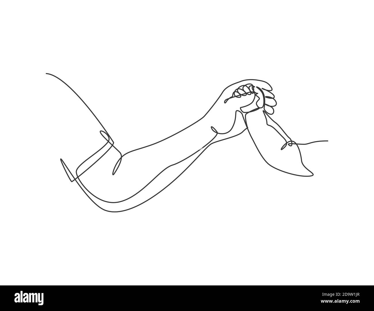 One line drawing of father giving hand to his child. Mother care in ...
