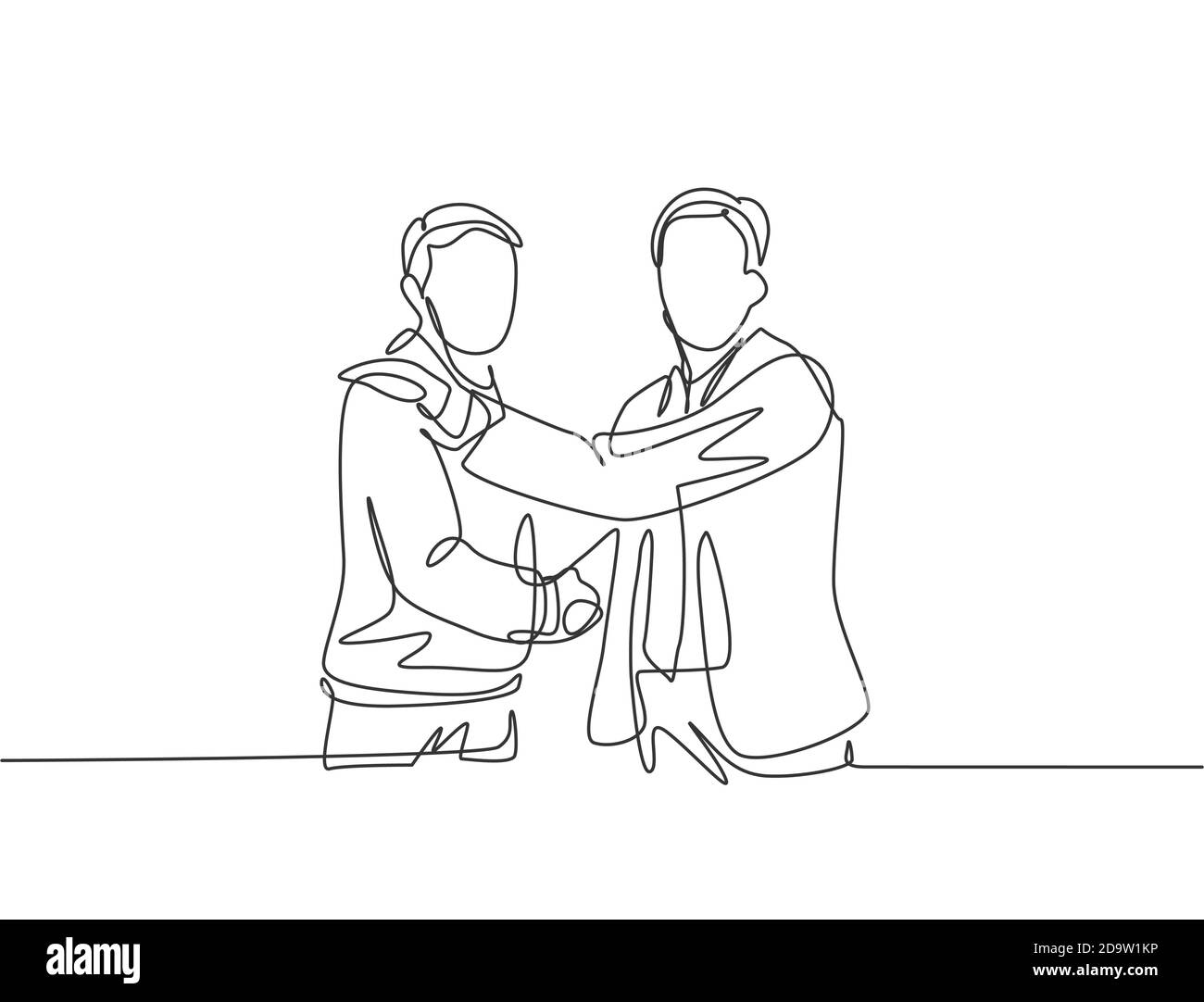Single line drawing businessmen handshaking his business partner after ...