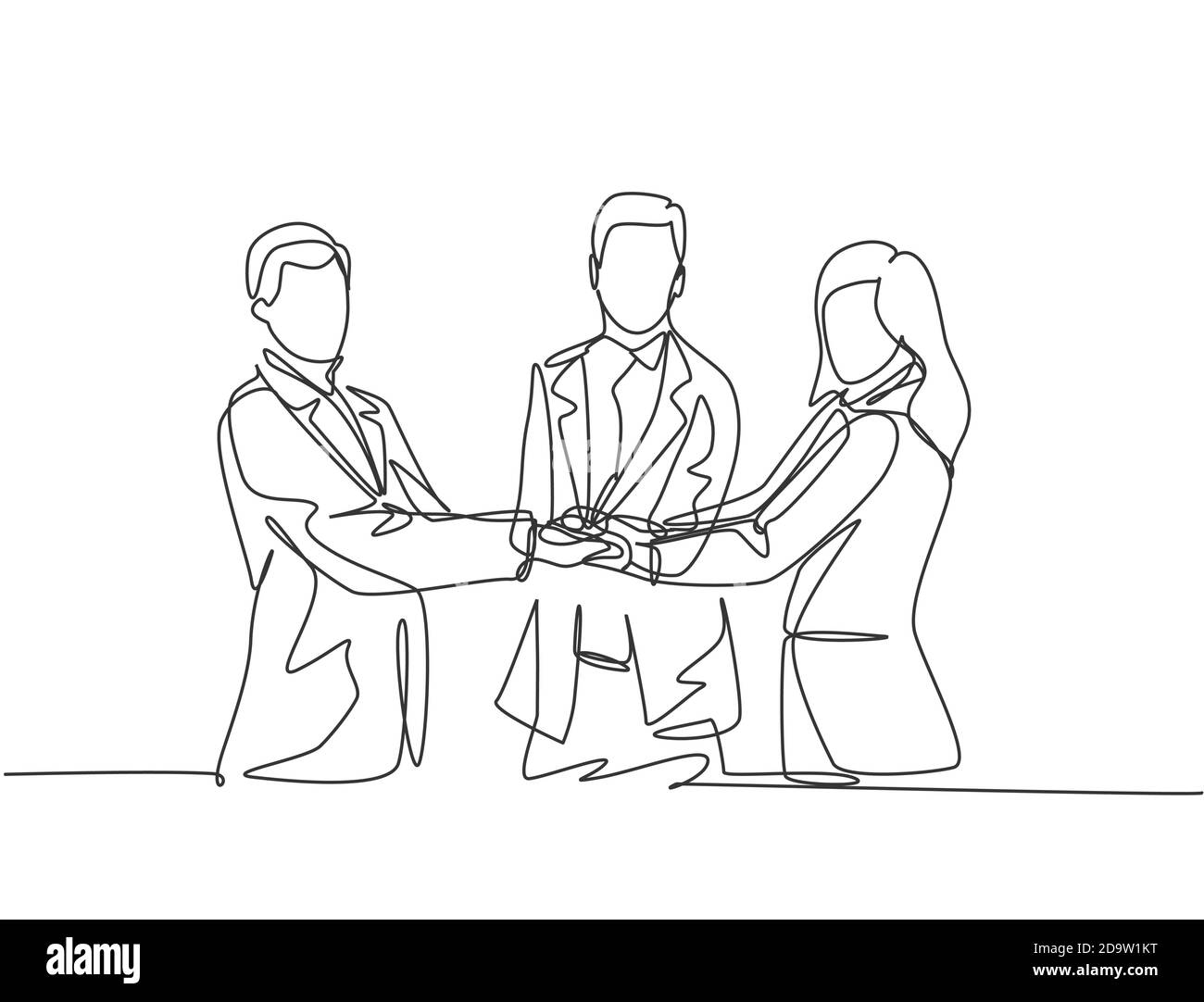 Single line drawing businessmen and business women handshaking each ...