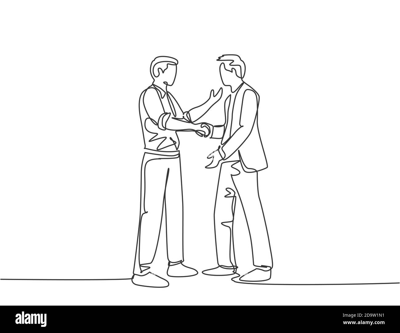 Single line drawing businessmen handshaking his business partner after ...