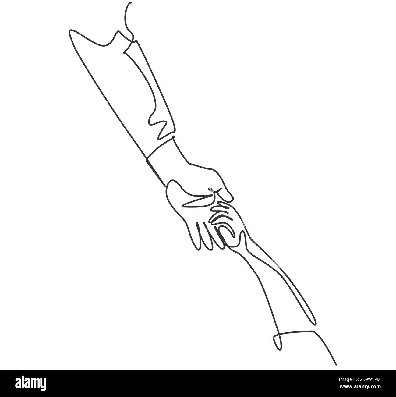 One line drawing of father giving hand to his child. Mother care in ...