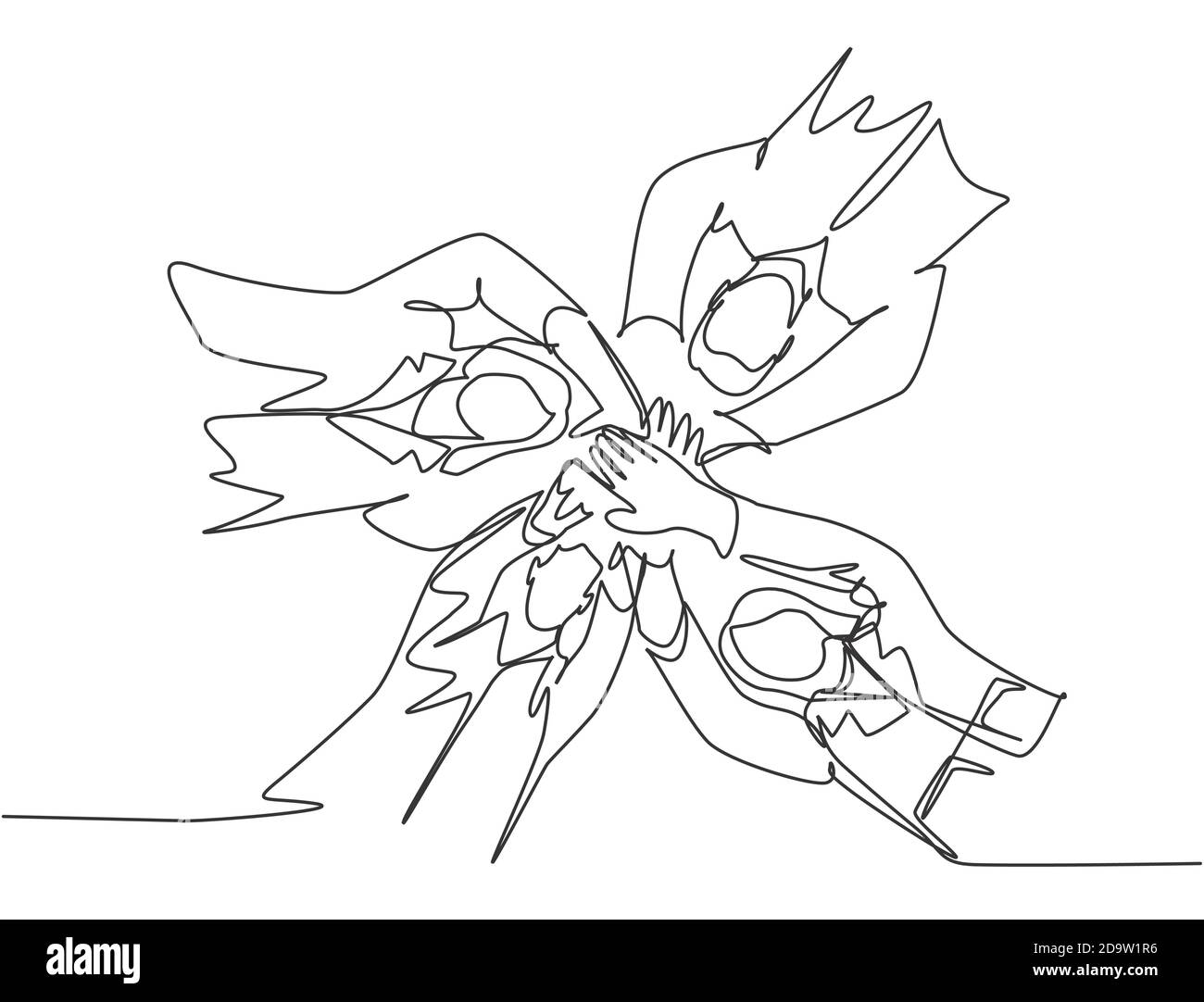 Single line drawing of businessmen and business women handshaking ...