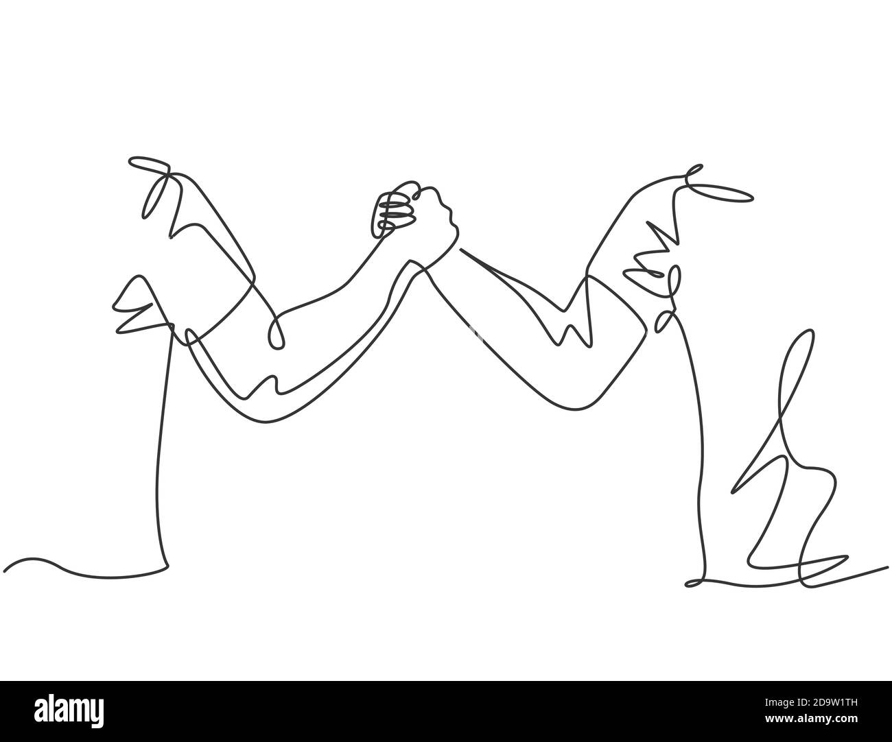 Continuous line drawing two men wearing shirt handshaking to show ...
