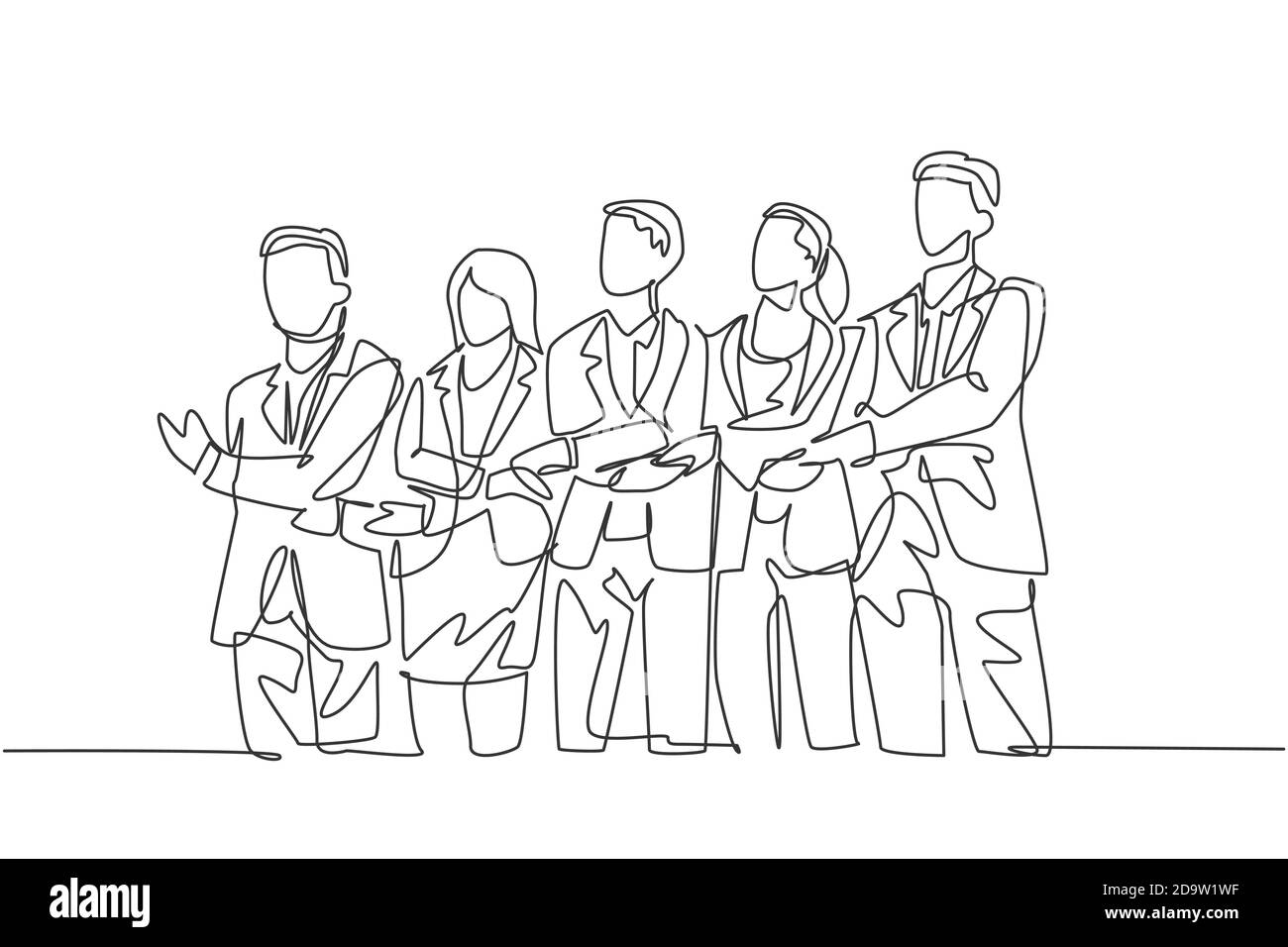 Continuous line drawing of businessman and businesswoman in group ...