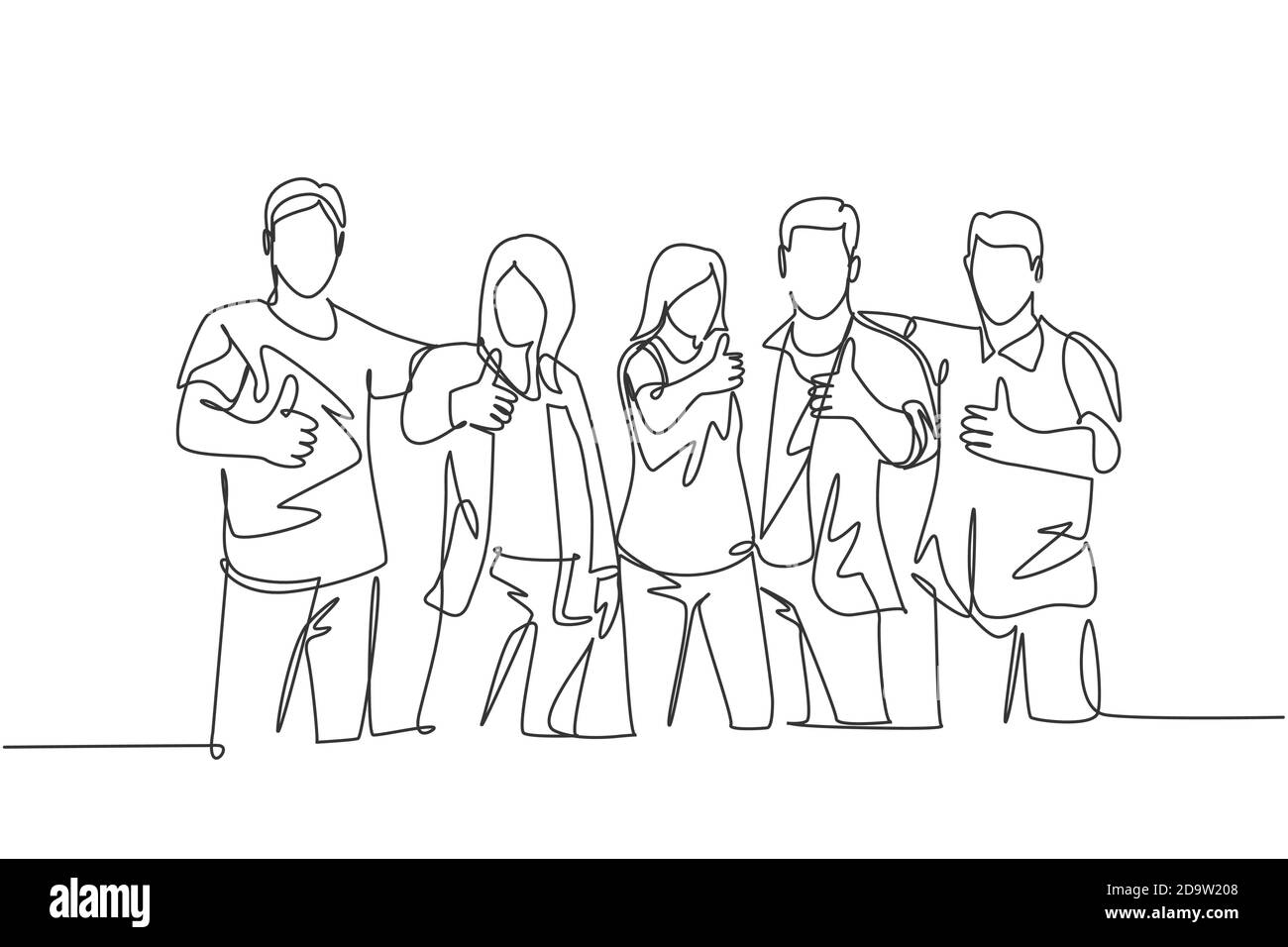 One line drawing of groups of young happy college students giving ...