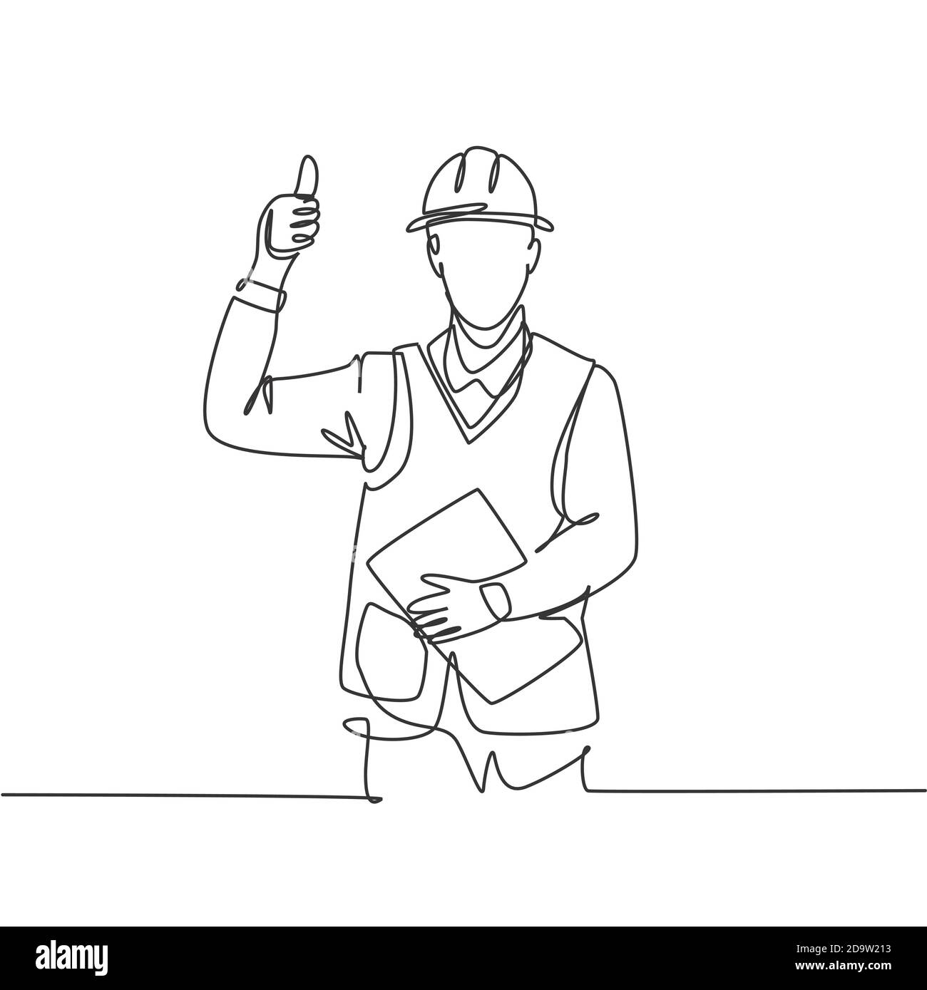 One line drawing of foreman handyman wearing helmet and carrying ...