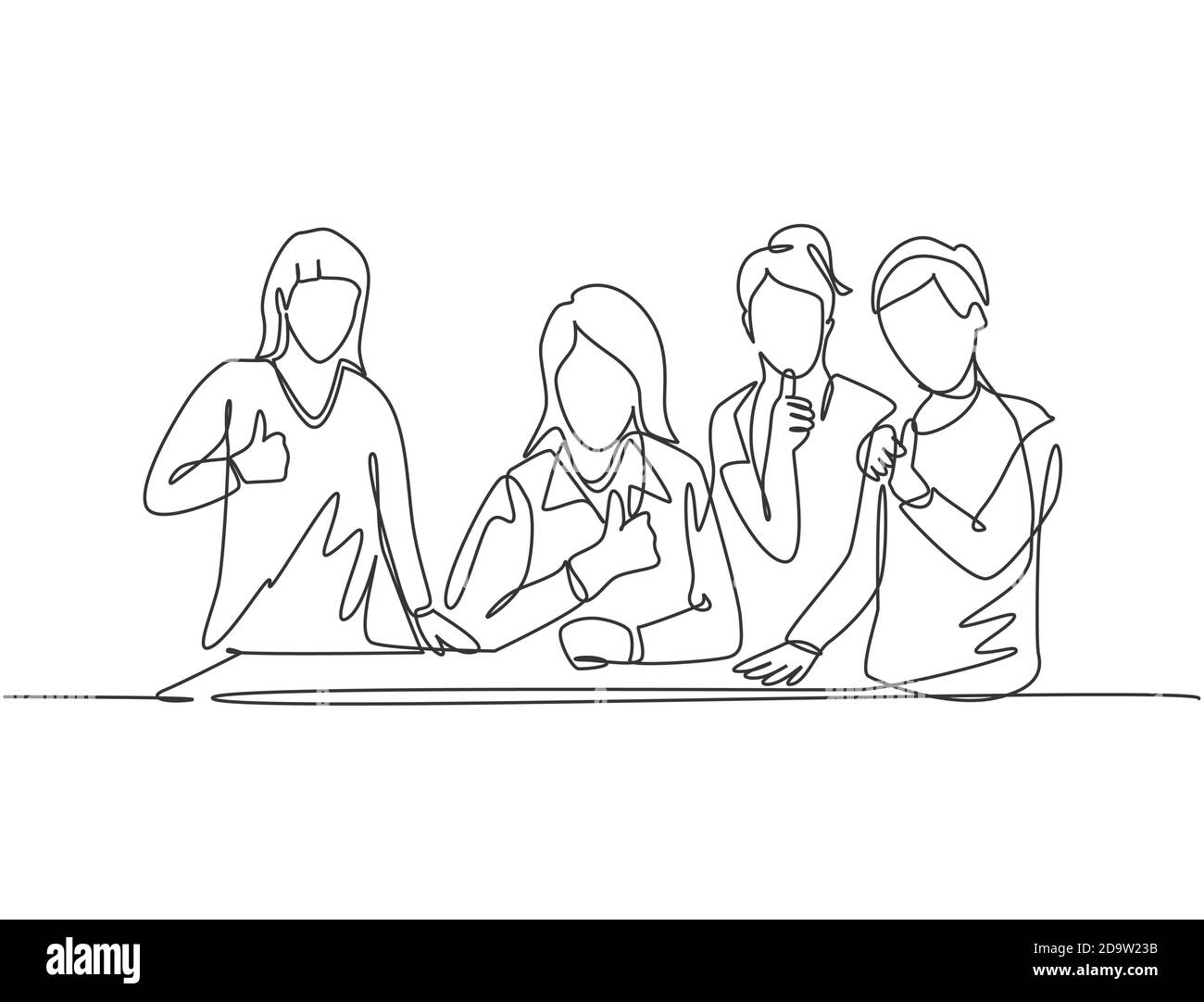 One line drawing of young happy female elementary school teacher ...