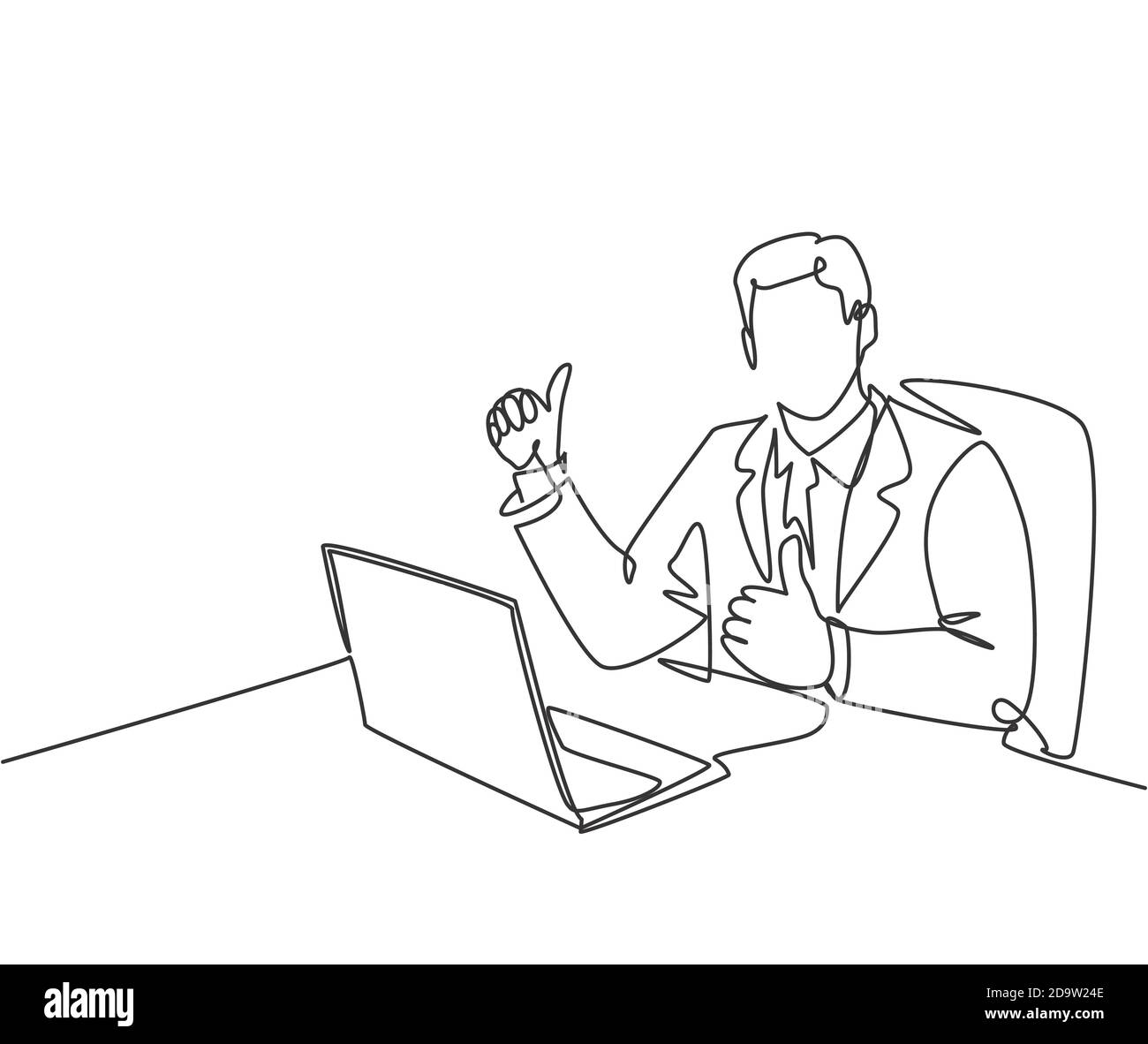 One line drawing of young business man giving thumbs up gesture and ...