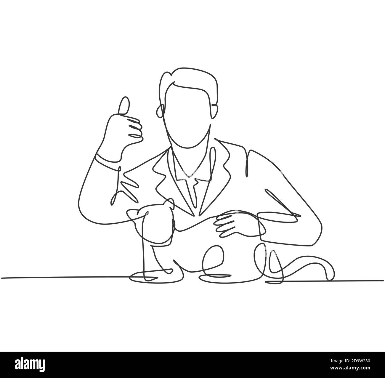 One line drawing of young happy veterinarian doctor pose thumbs up ...