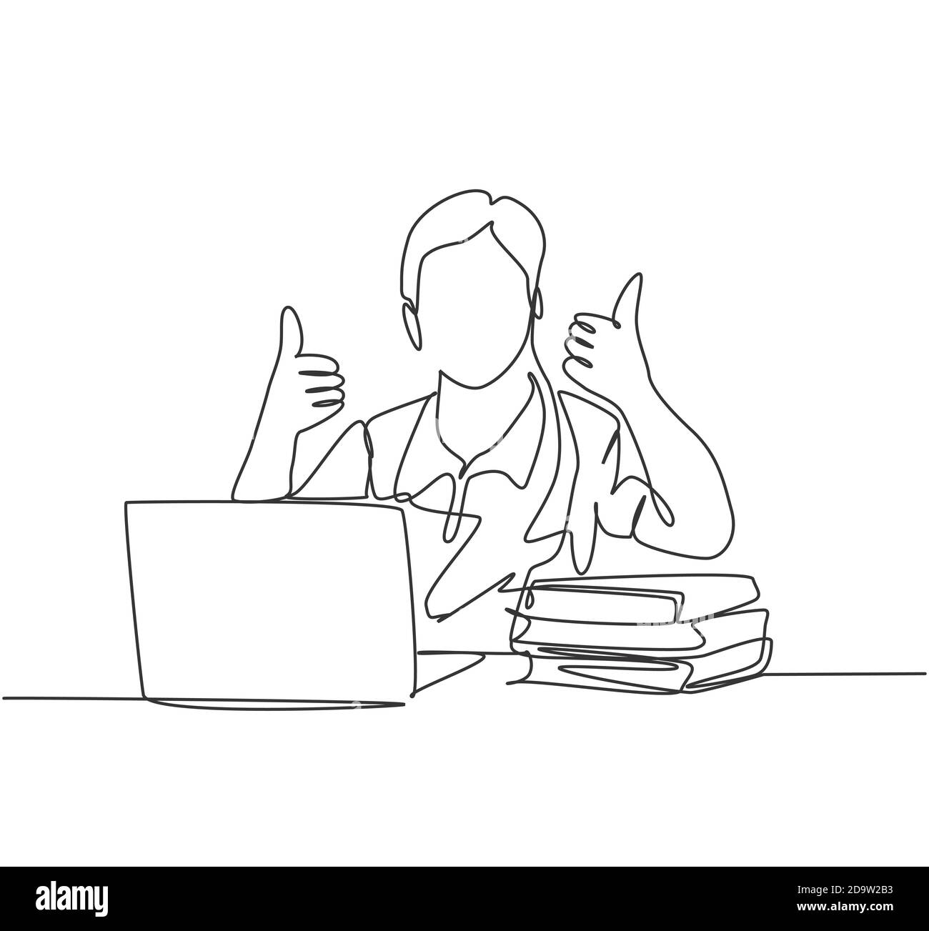 Single line drawing of young happy male college student study in the ...