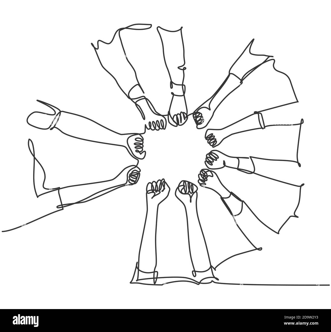 One line drawing of young happy people fist and join their hands ...