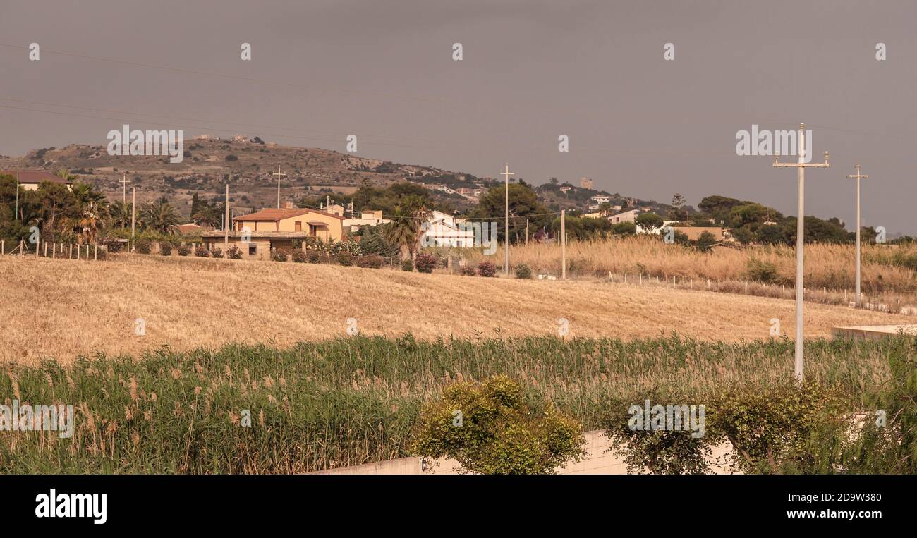 Sicilian rural panorama during sunset in summertime Stock Photo - Alamy