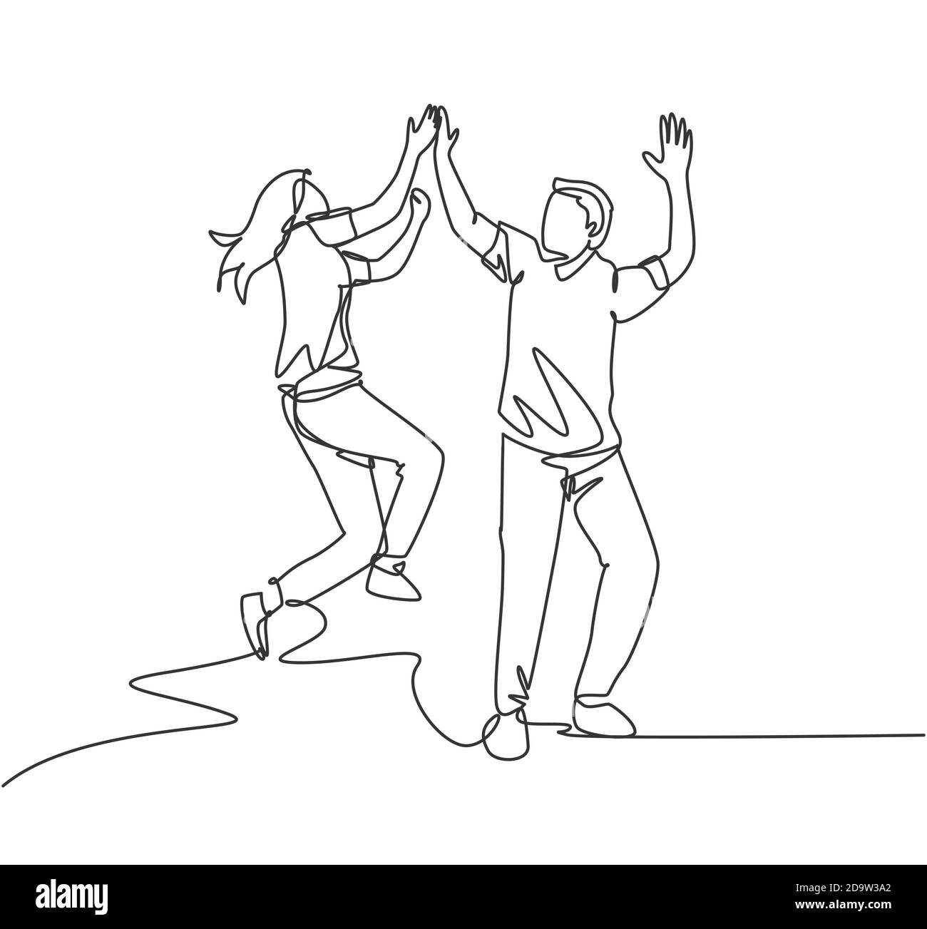 Single line drawing of young happy couple male and female so happy and ...
