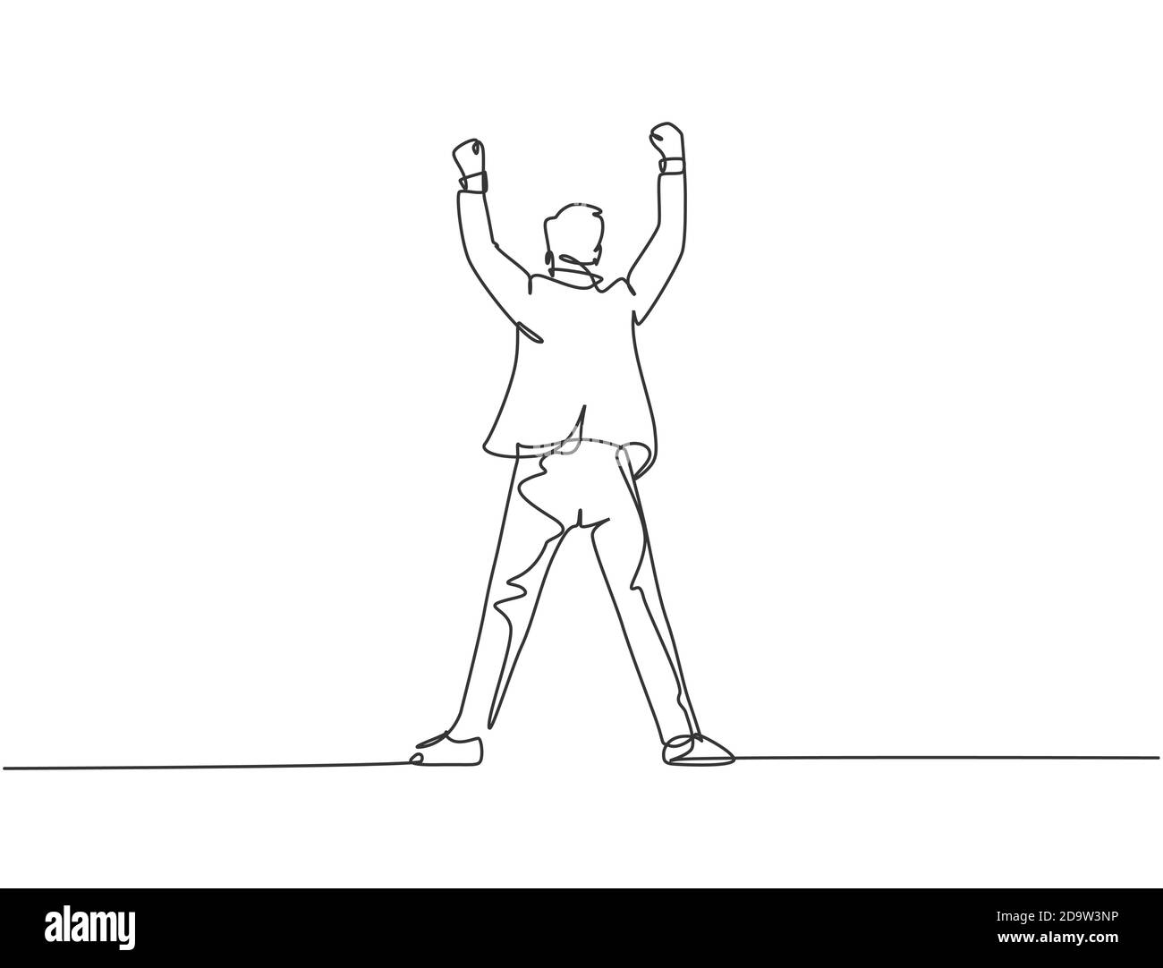 One single line drawing of young happy business man standing and fist ...