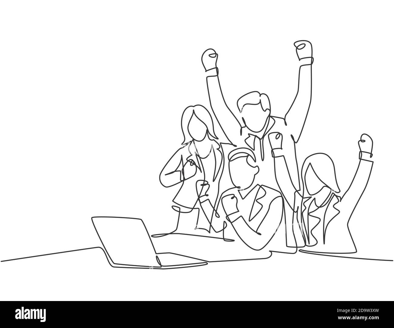 One continuous line drawing young happy male start up CEO and his ...