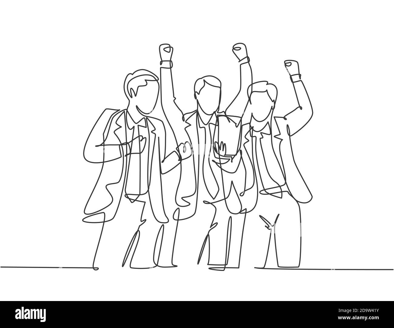 One continuous line drawing of young startup founders and CEO raised ...