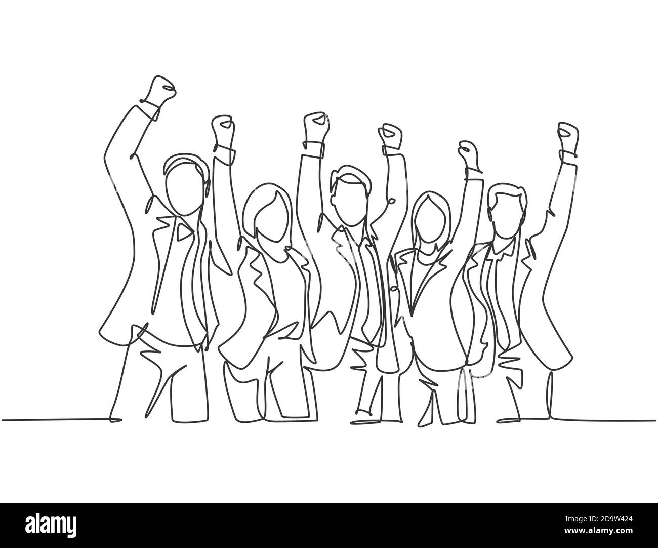 One single line drawing of group of male manager and female manager ...