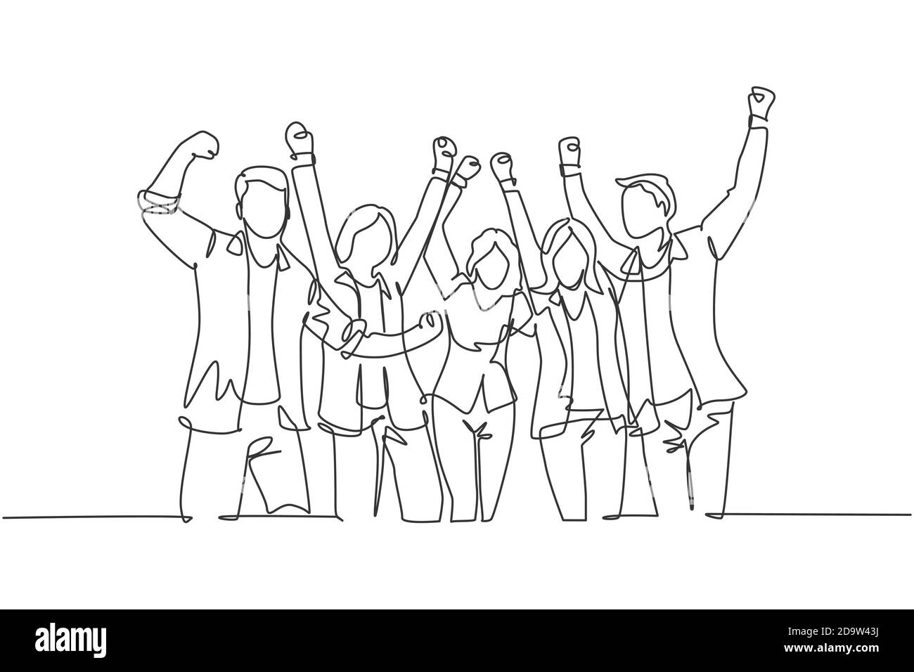 One single line drawing of group of young happy ceo and his colleagues ...