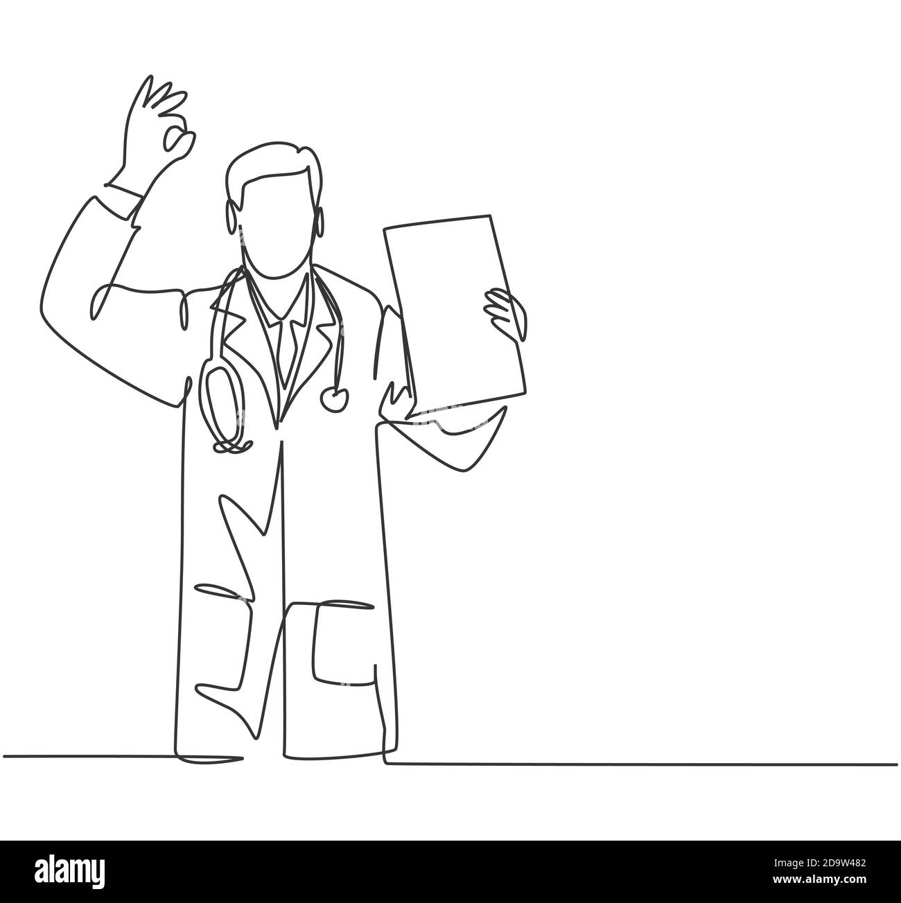 One single line drawing of young happy male doctor showing medical to ...