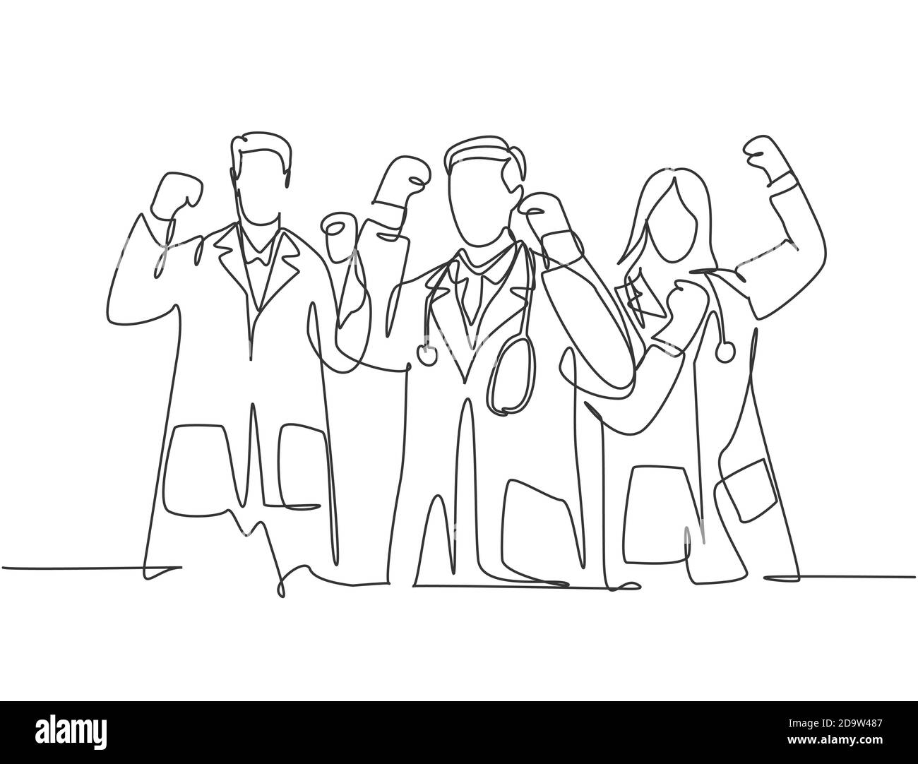 Continuous single line drawing of group of male doctor and female ...