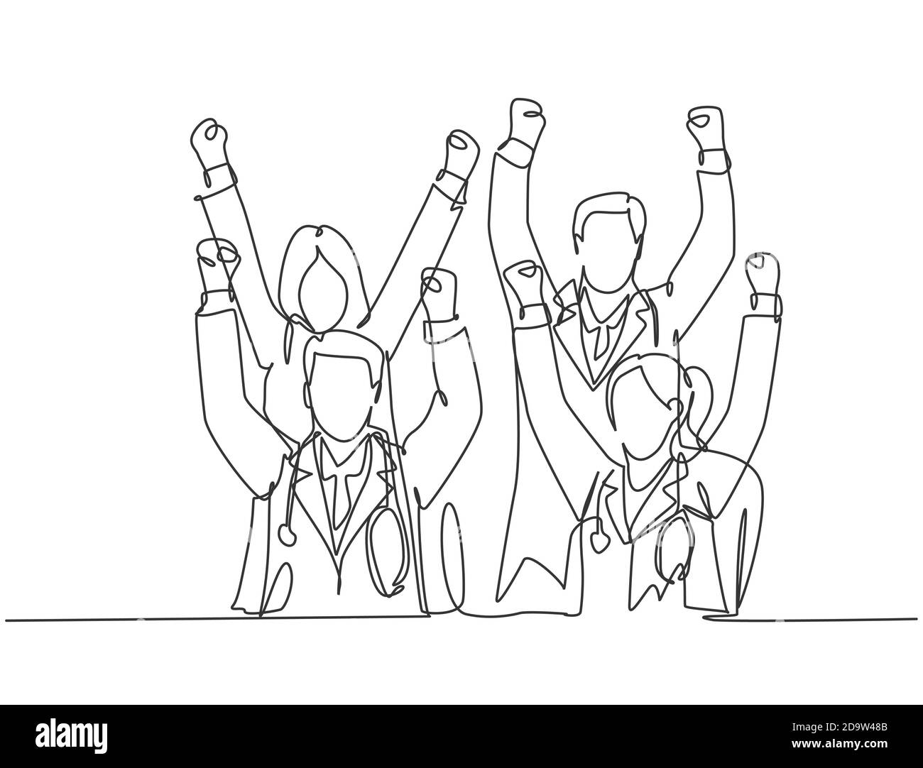 One continuous line drawing group of male doctor and female doctor ...