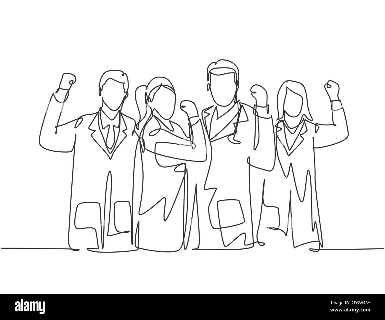 Single Continuous Line Drawing Of Group Of Male Doctor And Female