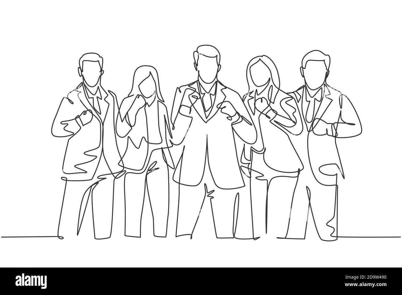 One single line drawing of group of business man and business woman ...