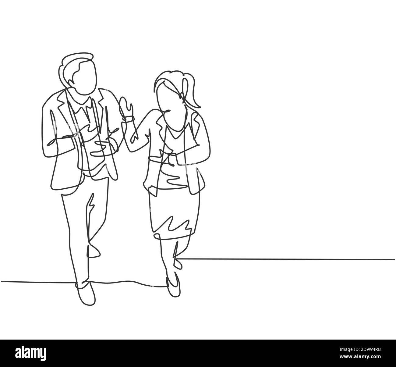 Single continuous line drawing of two business colleagues discussing ...